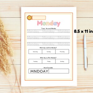 7 Days of the Week Tracing Worksheet Handwriting Practice 7 Days of the ...