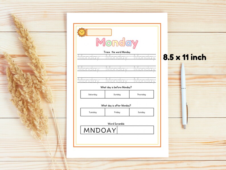 7 Days of the Week Tracing Worksheet Handwriting Practice 7 Days of the ...