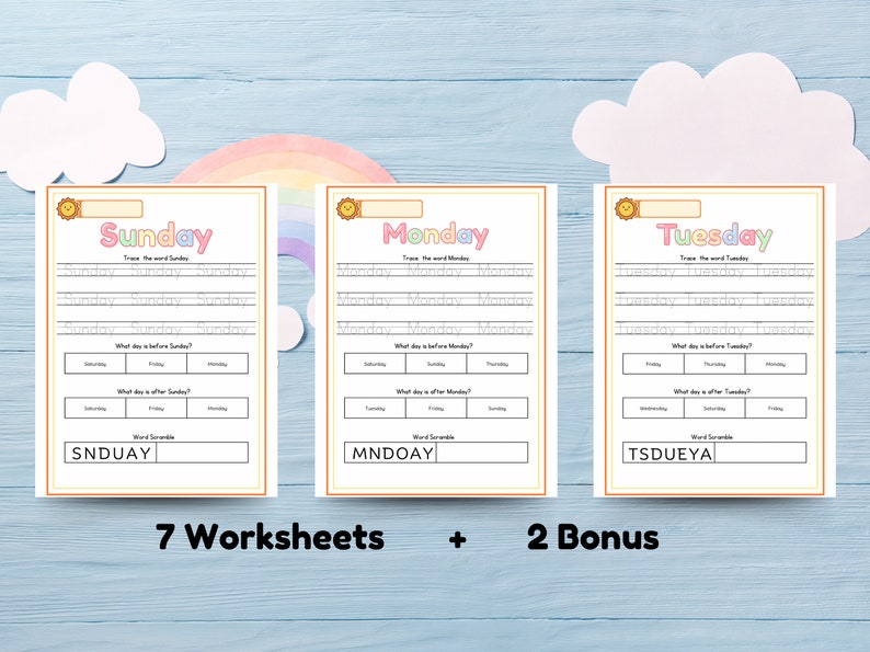 7 Days of the Week Tracing Worksheet Handwriting Practice 7 Days of the ...