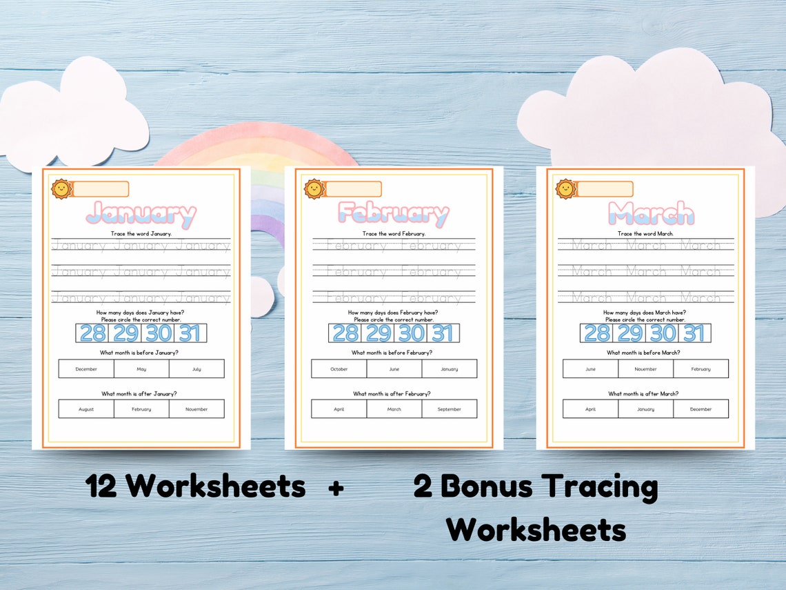 12 Months of the Year Worksheets Printable Months Tracing Worksheets ...