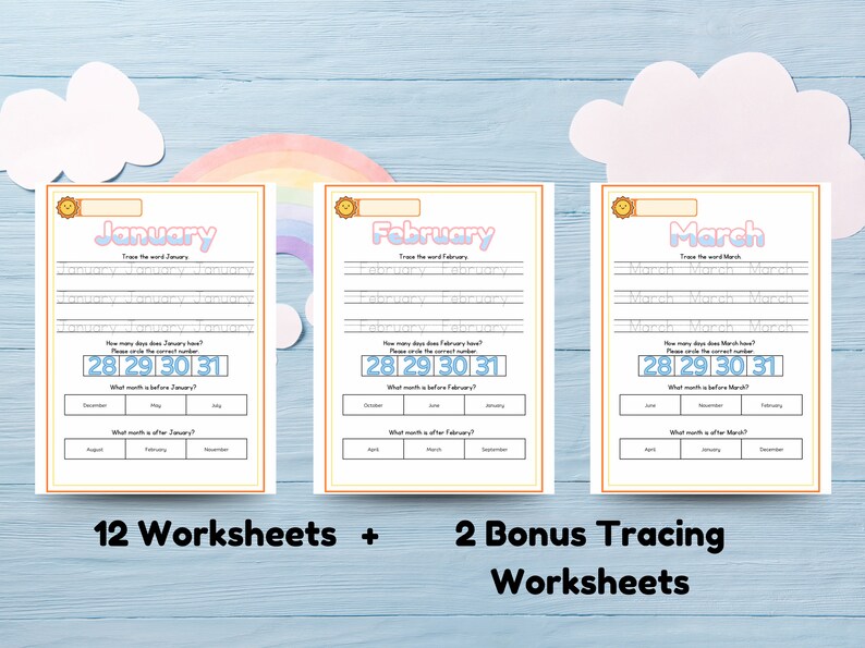 12 Months of the Year Worksheets Printable Months Tracing Worksheets ...