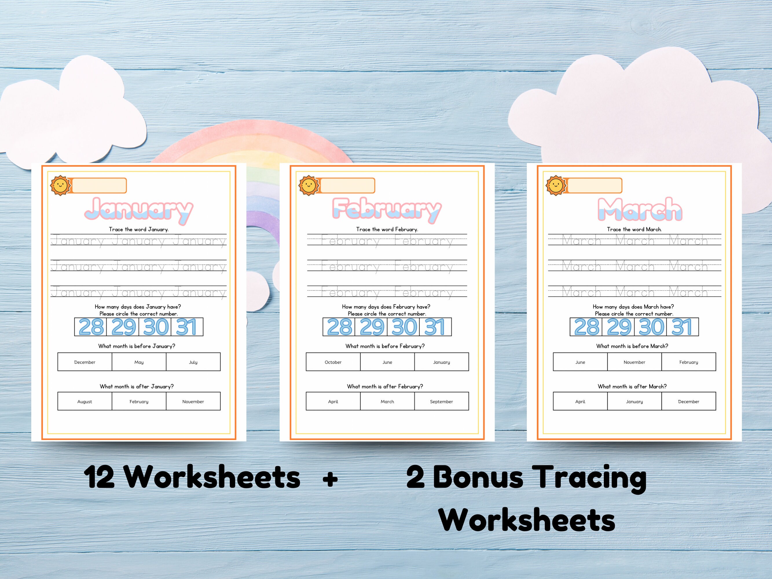 12 Months of the Year Worksheets Printable Months Tracing Worksheets ...