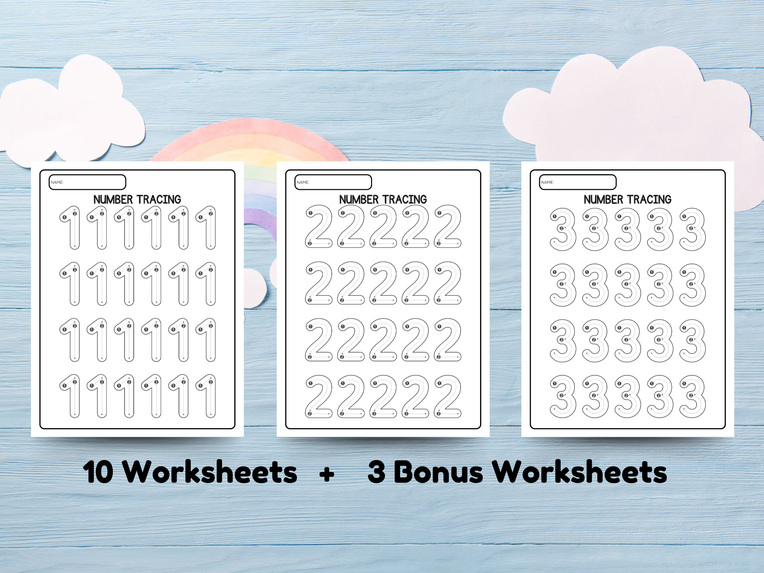 Tracing Numbers Worksheet Handwriting Practice for Preschool Curriculum ...