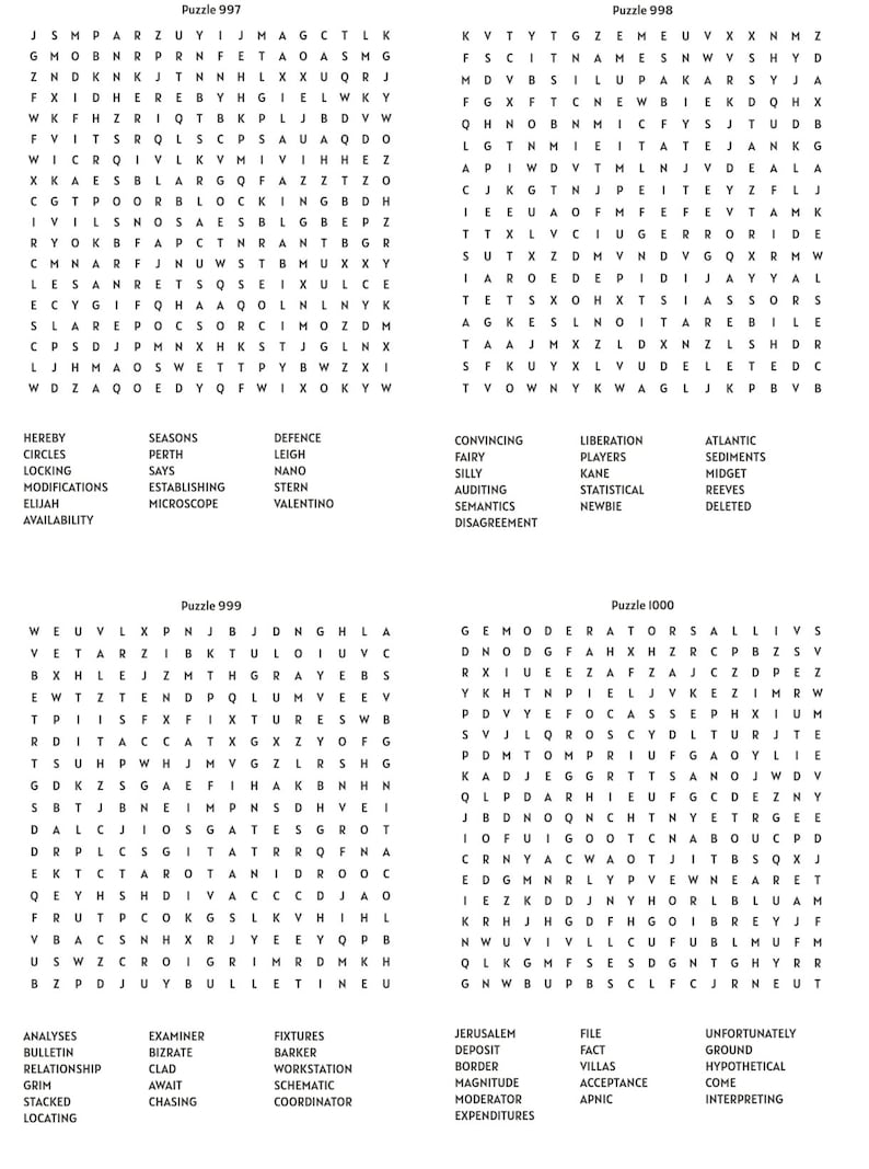 1000 Puzzles Word Search Esay Medium Hard Vol 1 15000 Unique Words - Etsy