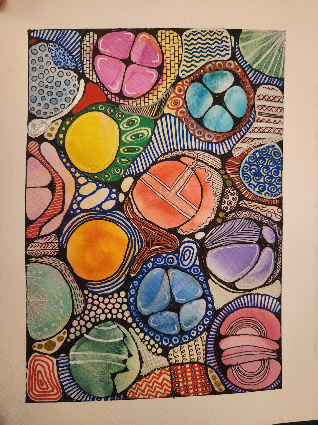 Original Spheres Watercolor Painting: Ink & Acrylic Details, 9x12 ...