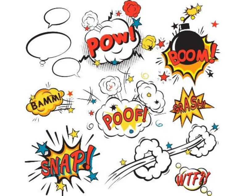 POP ART Clipart, Retro Pop Art Bundle, Comic Book, Old Buble Text ...