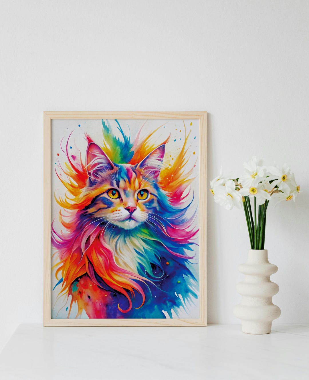 Colorful Cat Art Print | Vivid Watercolor Cat Illustration | Abstract ...