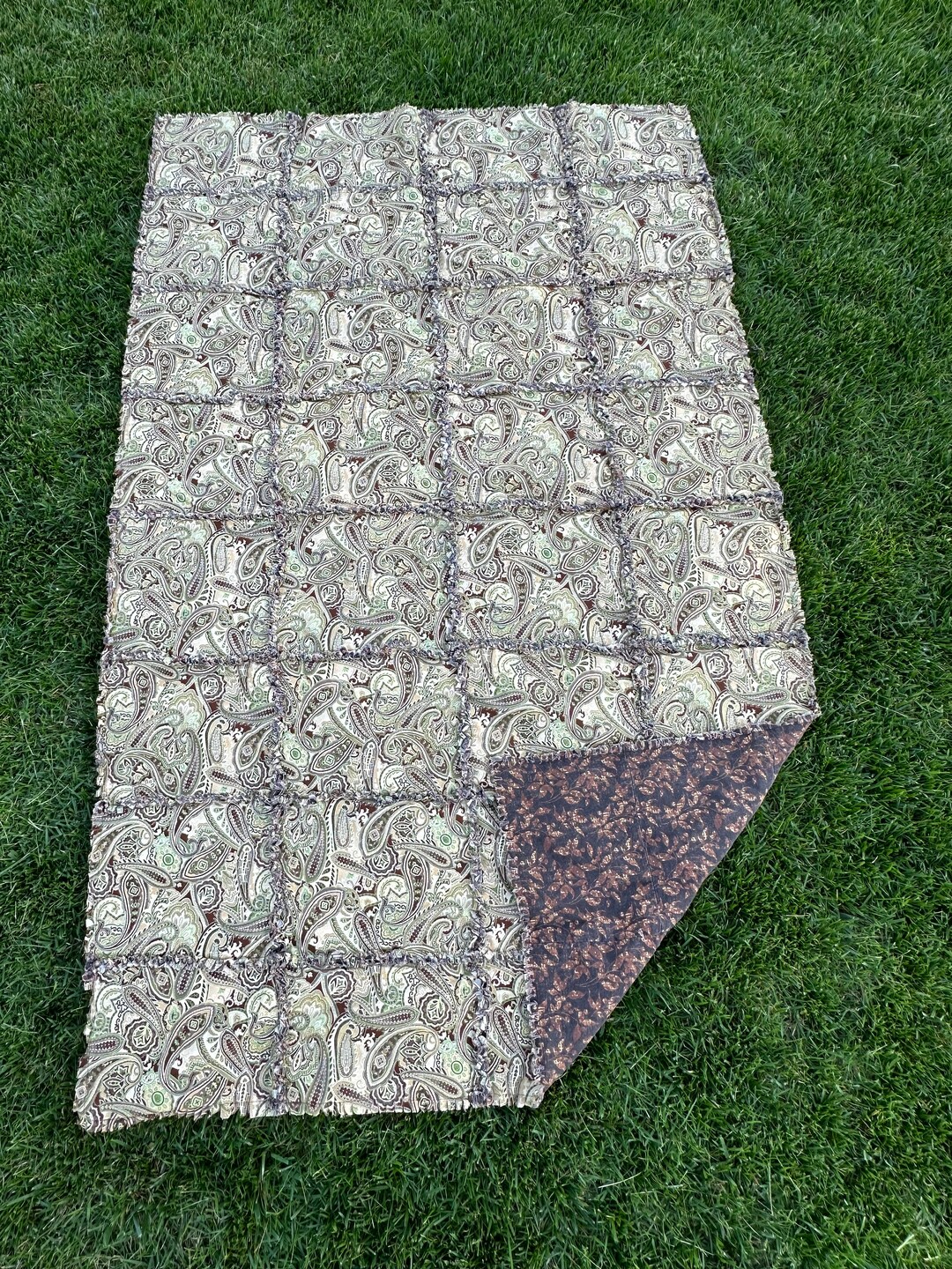 Rag Quilt/large Lap Quilt/green & Brown Quilt/lightweight Quilt/adult ...