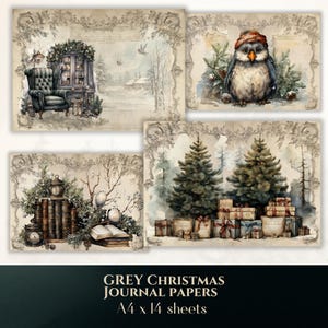 Christmas Digital Papers, Grey Christmas Prints, Instant Digital ...