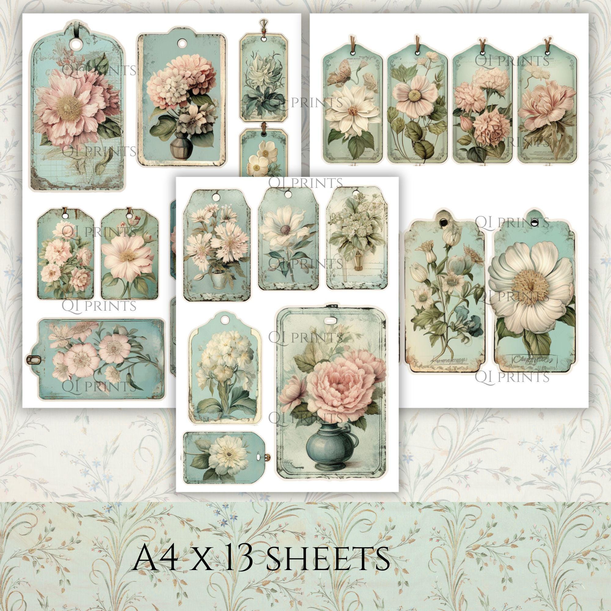 Teal Floral Digital Download Prints, Printables, Shabby Teal Tags ...