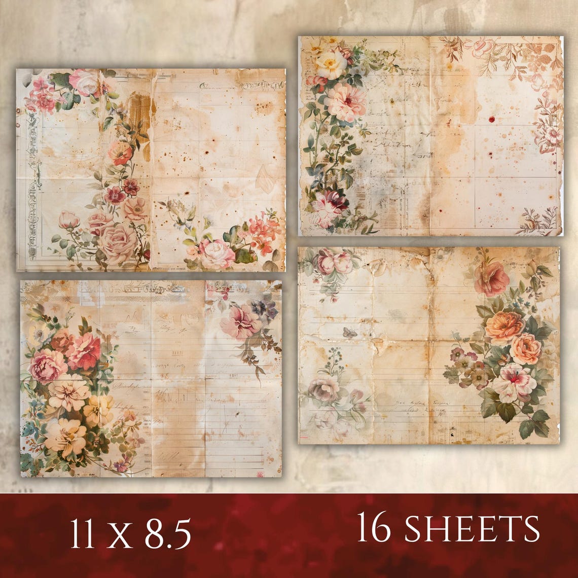 Floral Vintage Digital Papers, Digital Downloads, Autumn Digital Papers ...