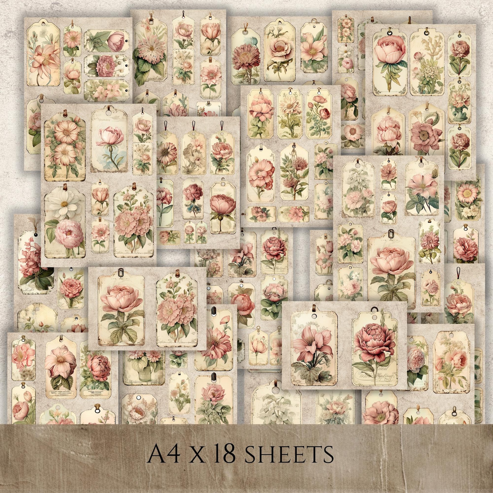 Shabby Pink Fussy Cut Tags, Digital Download Tags, Printables ...