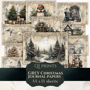Christmas Digital Papers, Grey Christmas Prints, Instant Digital ...