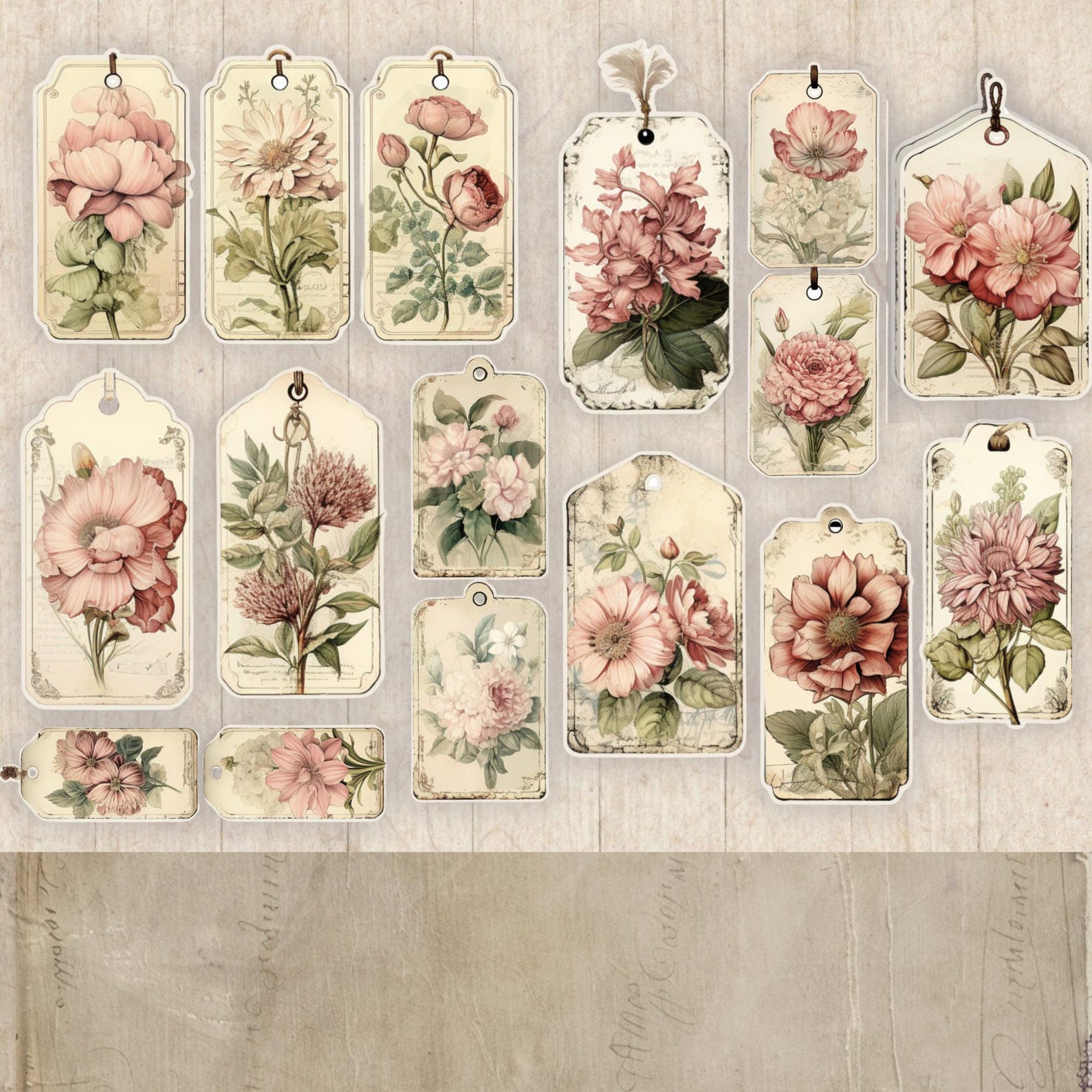 Shabby Pink Fussy Cut Tags, Digital Download Tags, Printables ...
