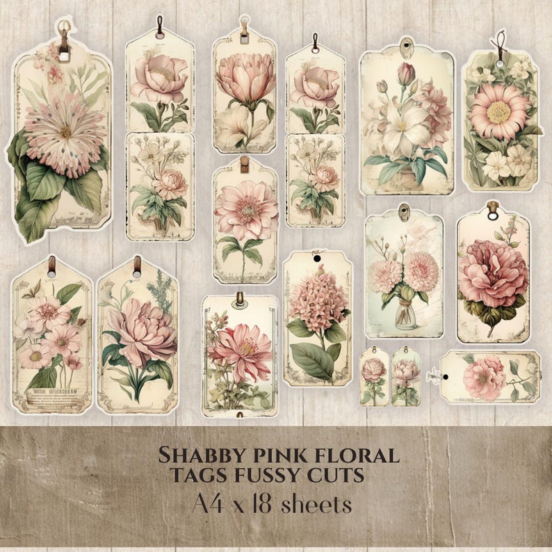 Shabby Pink Floral Tags, Vintage Printable, Commercial Use (digital ...