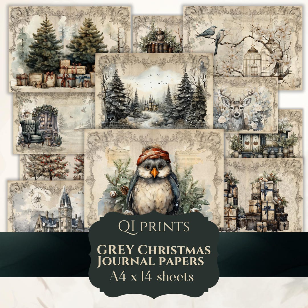 Christmas Digital Papers, Grey Christmas Prints, Instant Digital ...