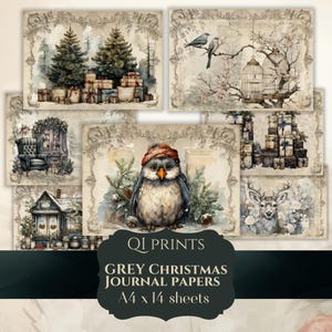 Christmas Digital Papers, Grey Christmas Prints, Instant Digital ...