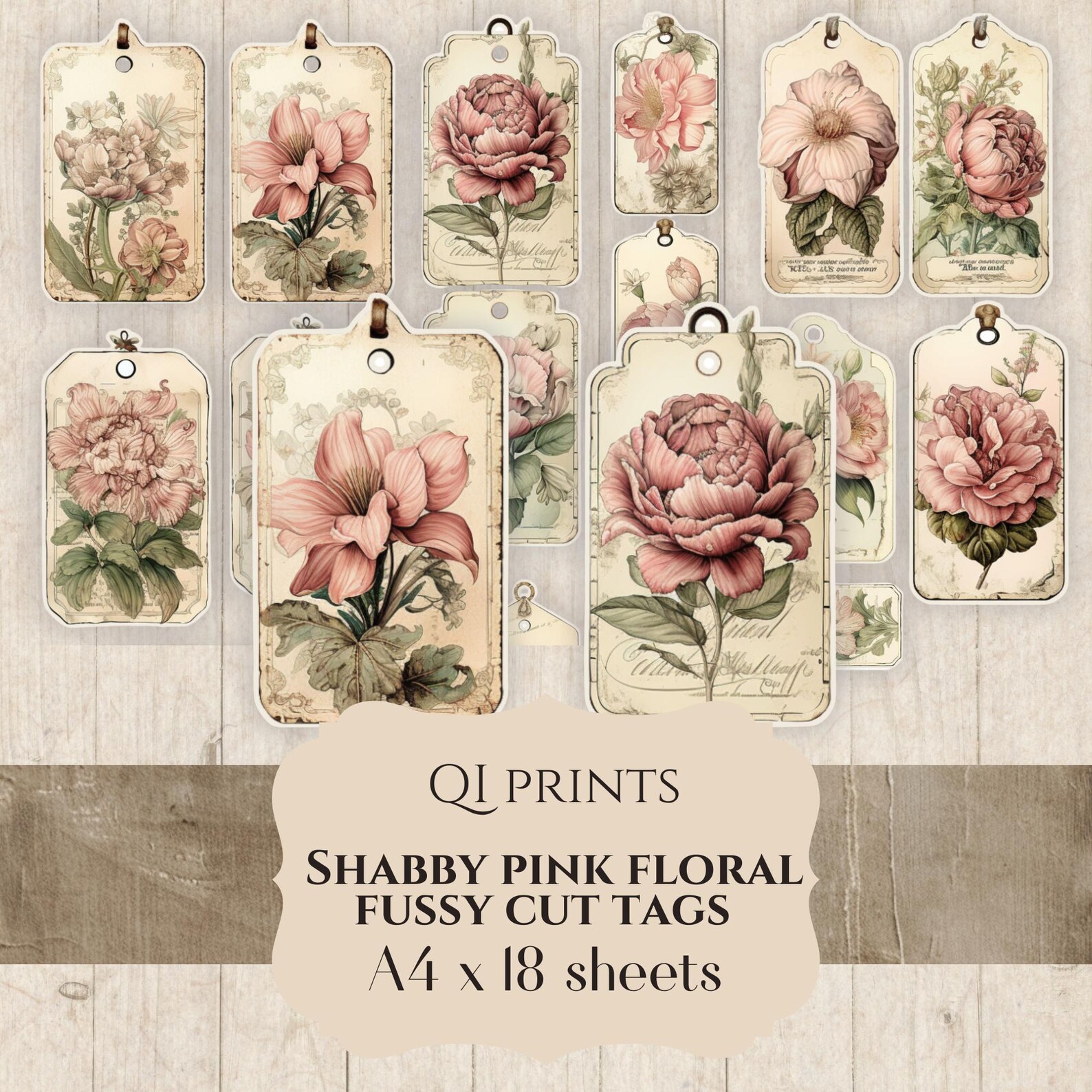 Shabby Pink Fussy Cut Tags, Digital Download Tags, Printables ...