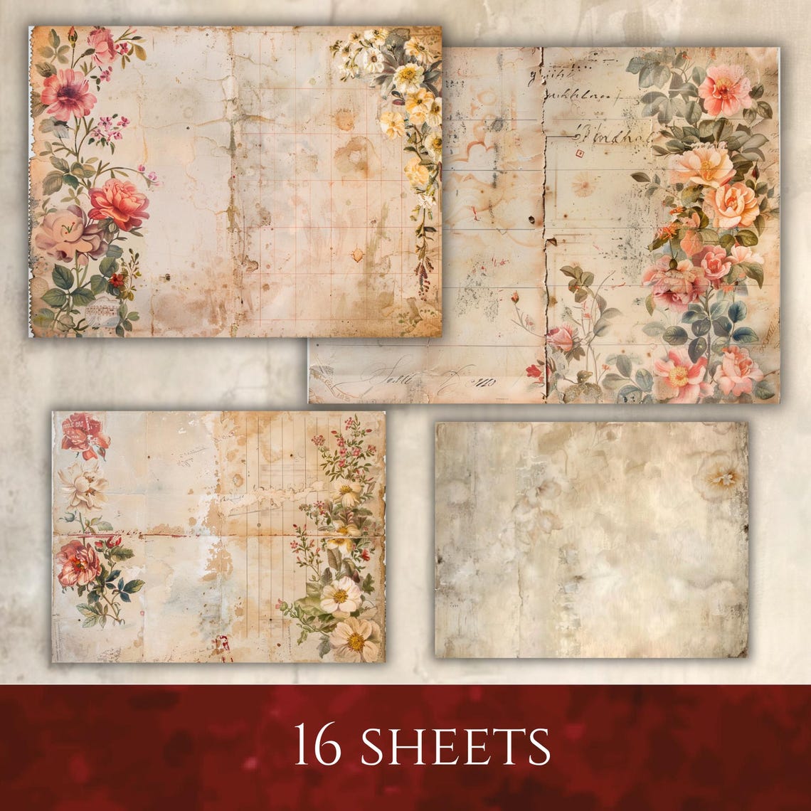Floral Vintage Digital Papers, Digital Downloads, Autumn Digital Papers ...