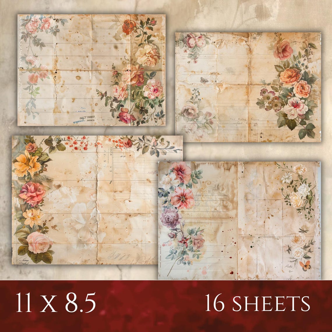 Floral Vintage Digital Papers, Digital Downloads, Autumn Digital Papers ...