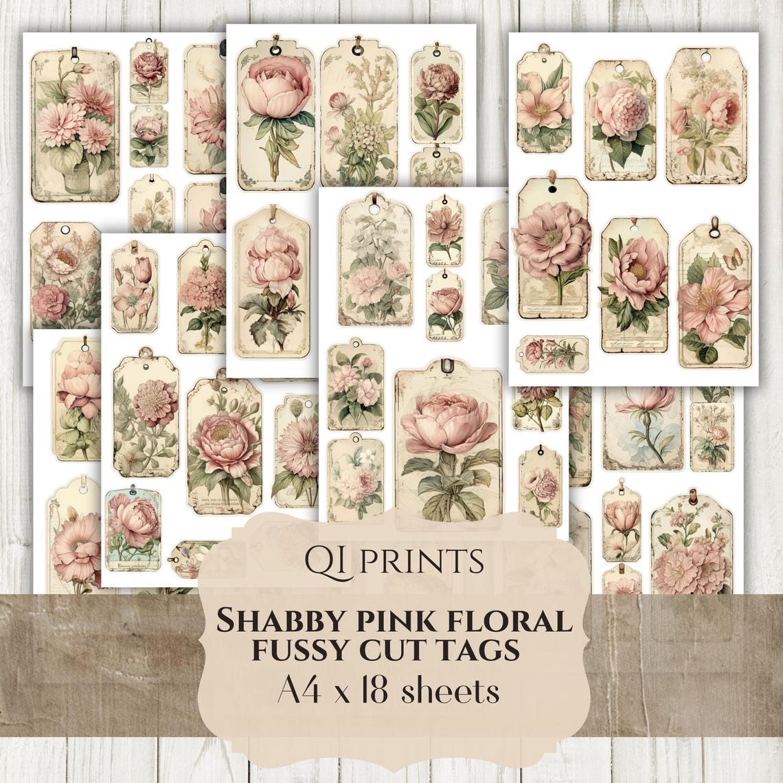 Shabby Pink Fussy Cut Tags, Digital Download Tags, Printables ...
