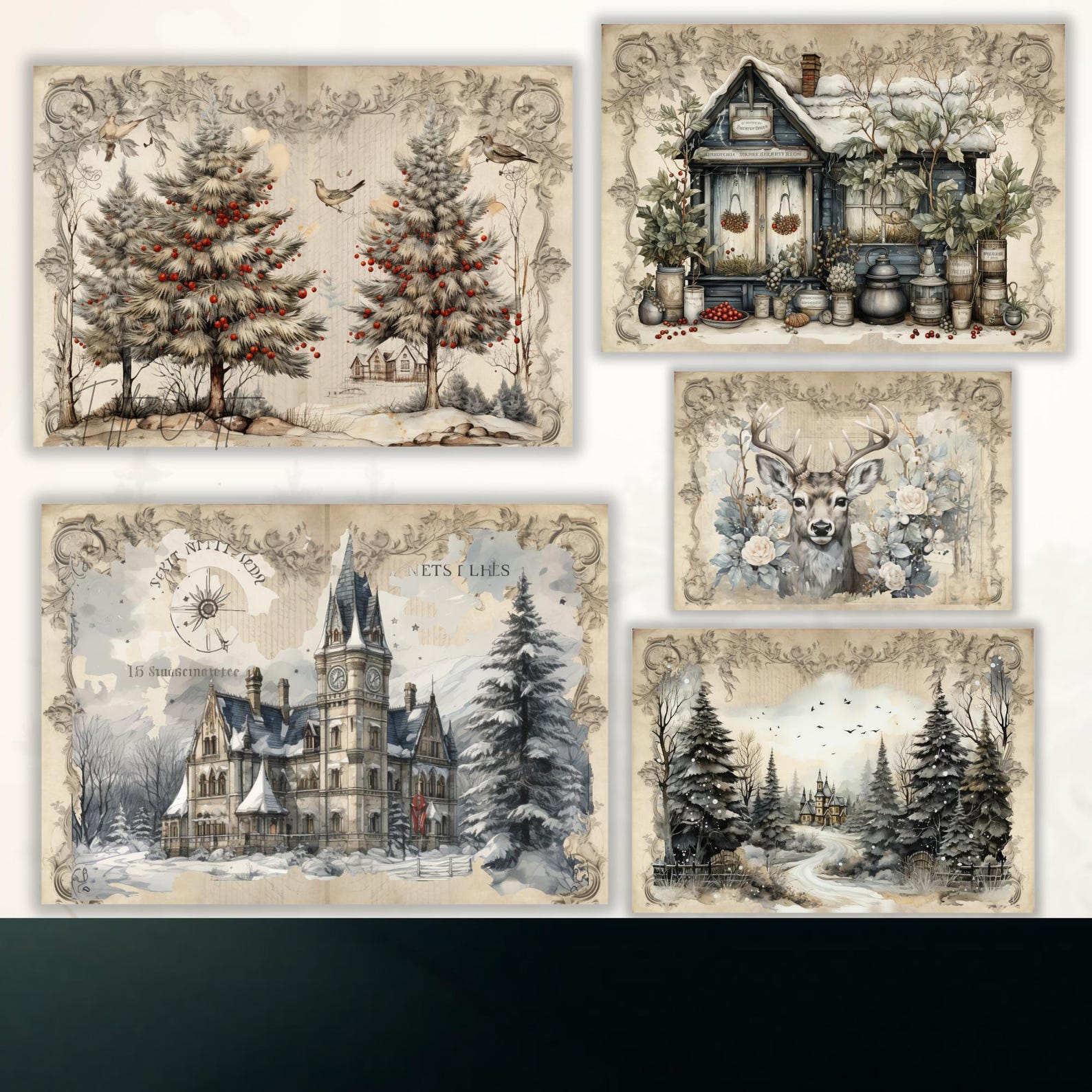 Christmas Digital Papers, Grey Christmas Prints, Instant Digital ...