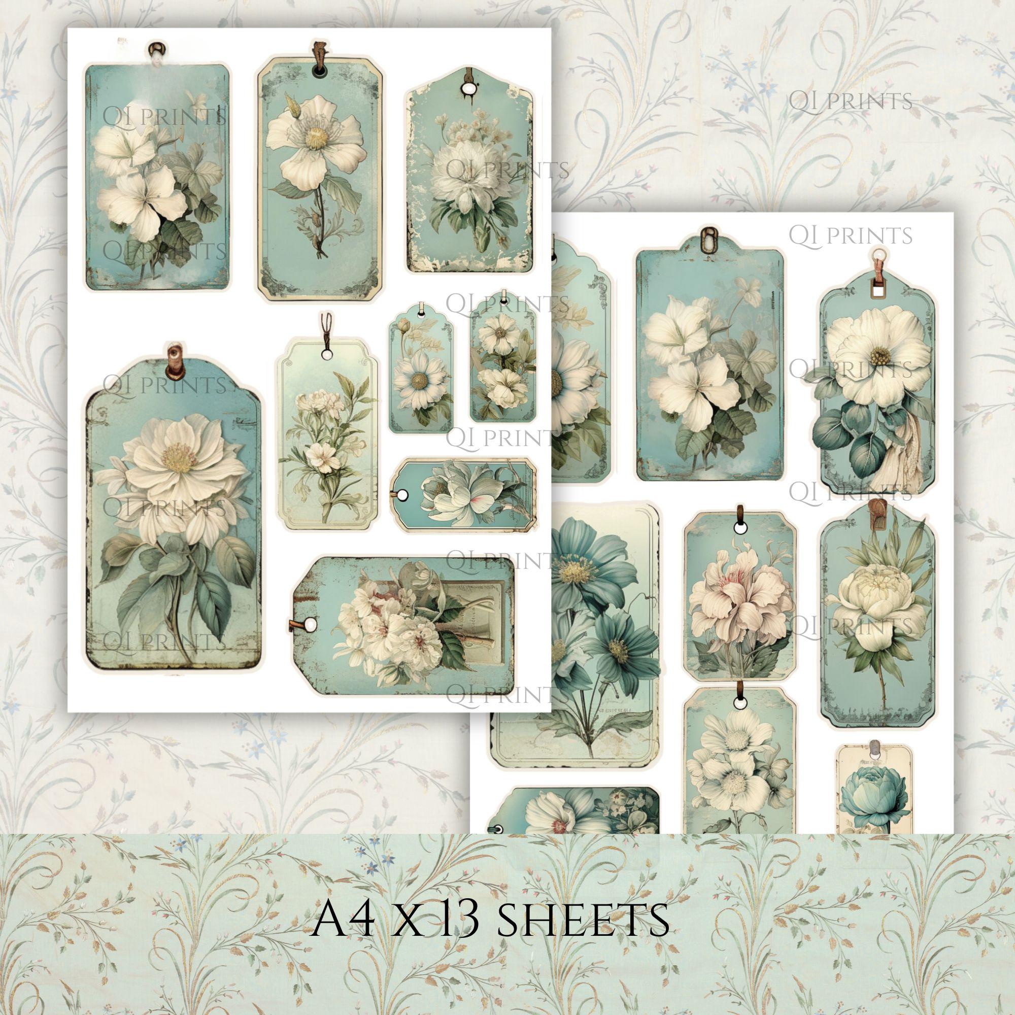 Teal Floral Digital Download Prints, Printables, Shabby Teal Tags ...