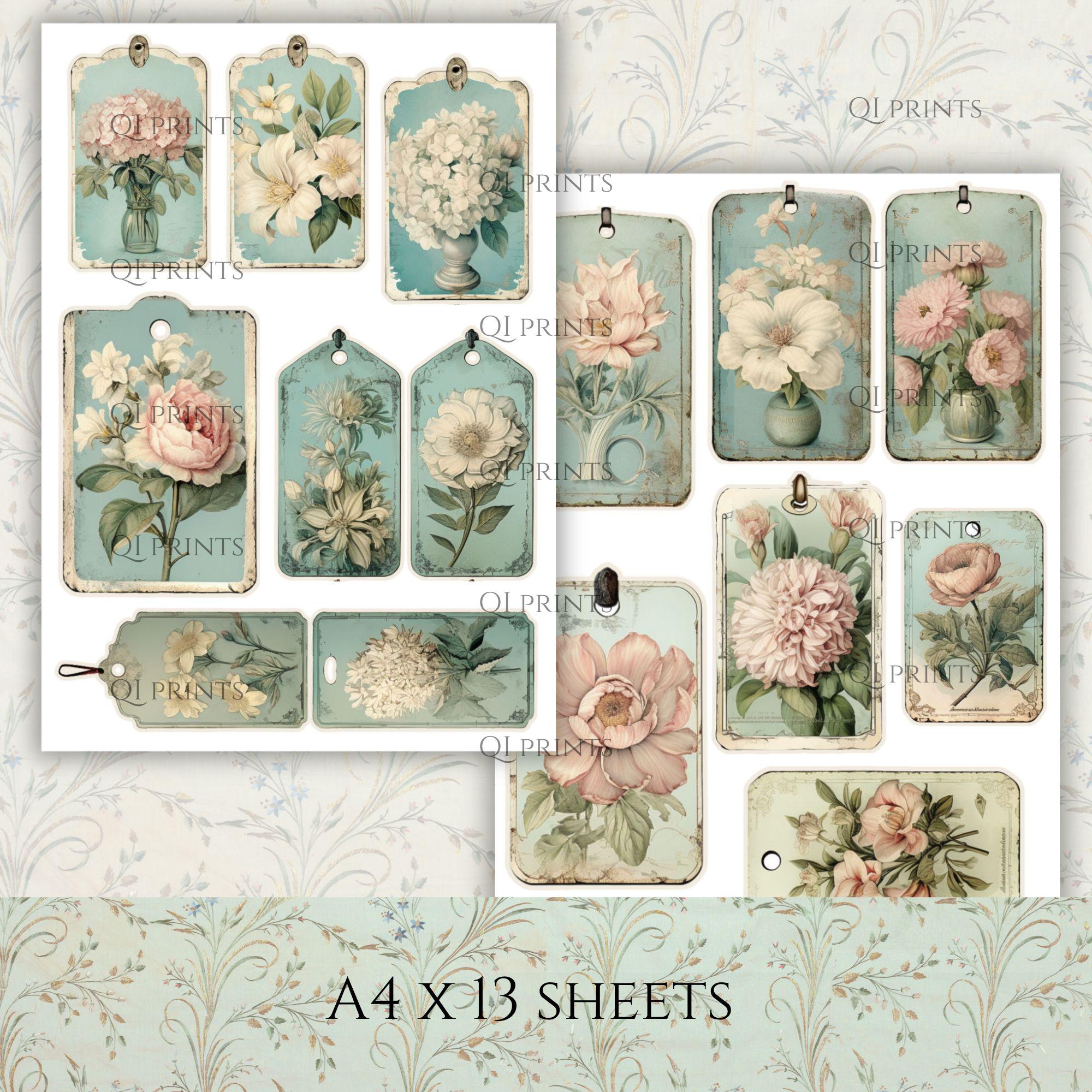 Teal Floral Digital Download Prints, Printables, Shabby Teal Tags ...