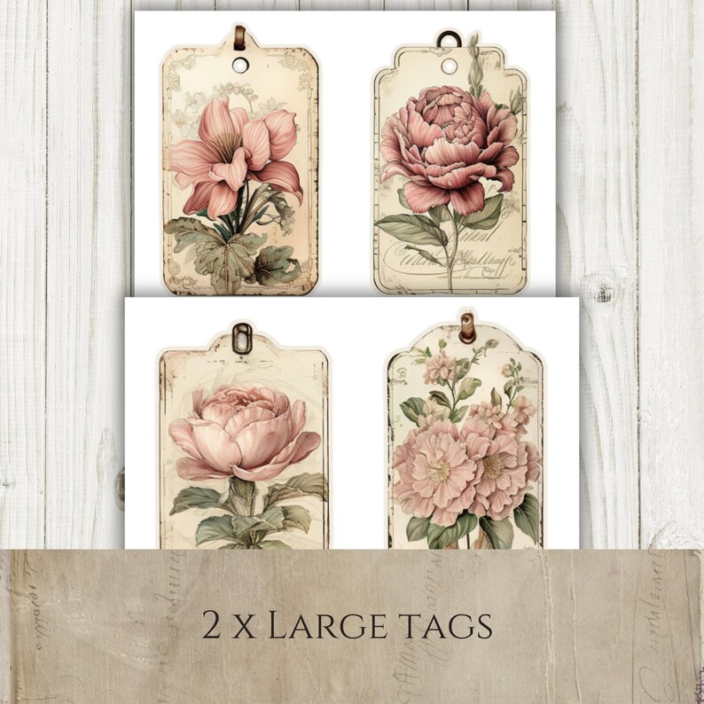 Shabby Pink Floral Tags, Vintage Printable, Commercial Use (digital ...