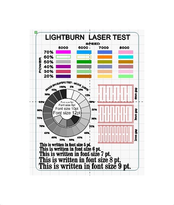 Lightburn Laser Test Card, Engraving and Cutting Material Test, SVG-DXF ...
