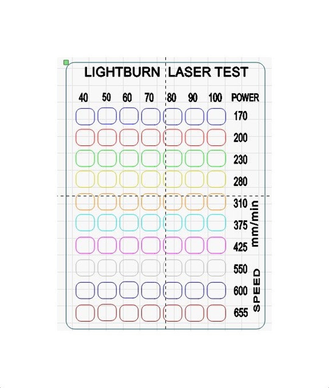 Lightburn Laser Test Card, Engraving and Cutting Material Test, SVG-DXF ...