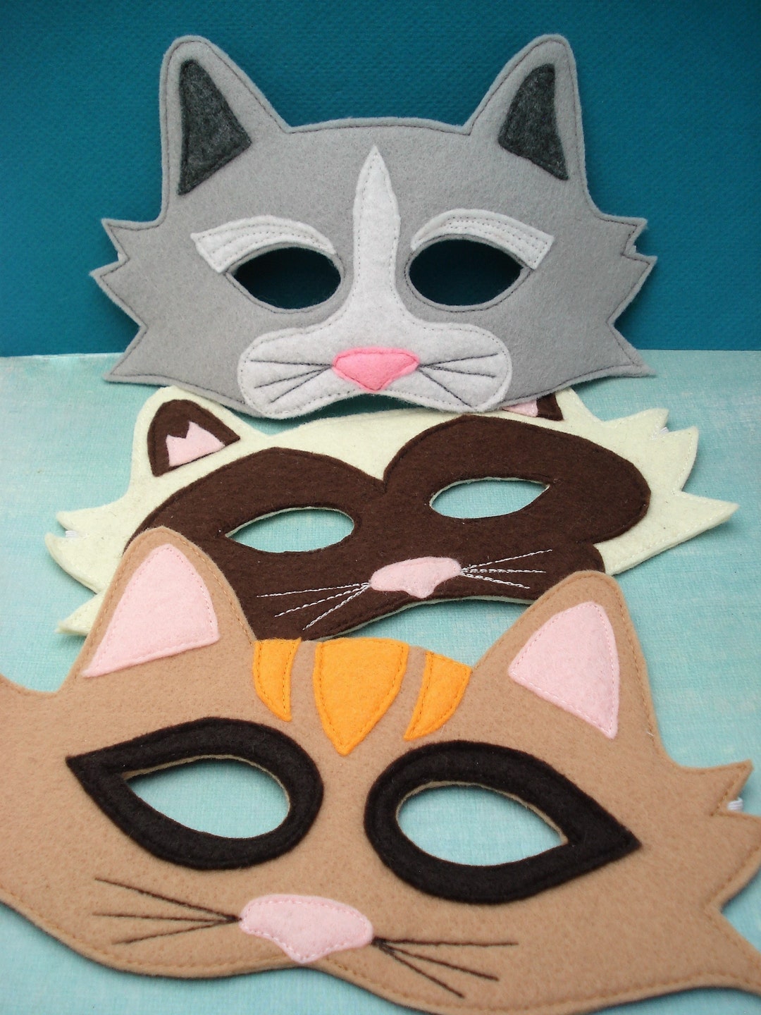 3pcs Felt Cat Mask Set Cat Mask Siamese Cat Brown Tabby Grey Cat Cat ...