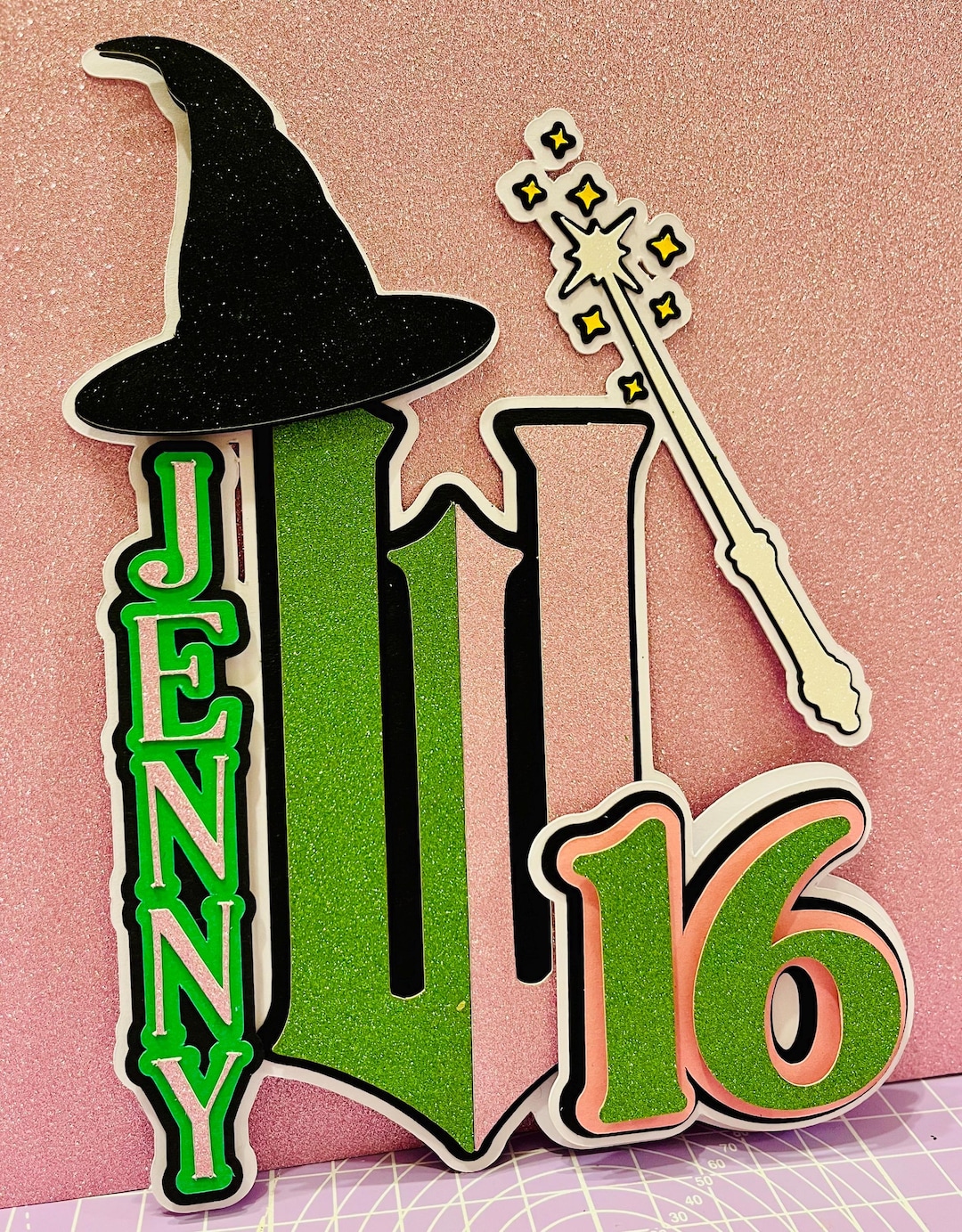 Elphaba & Glinda Inspired Wicked Cake Topper - Glitter - Age - Name ...