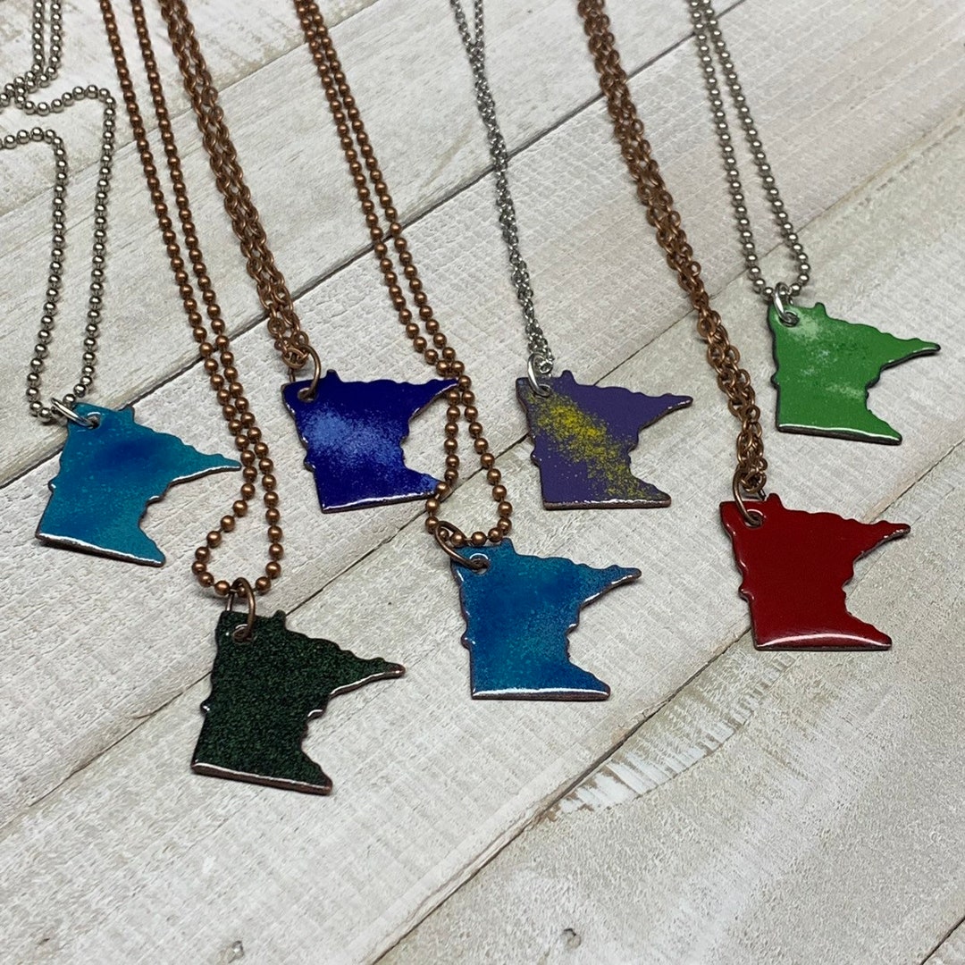 Custom Minnesota State Necklace – Enameled Charm in Your Favorite Color ...