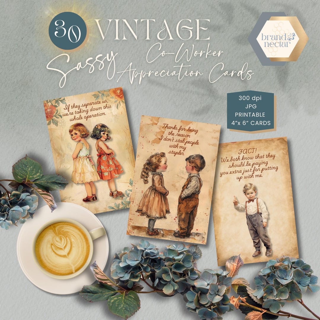 Printable SASSY APPRECIATION Cards, VINTAGE Co-worker Thank You Notes ...