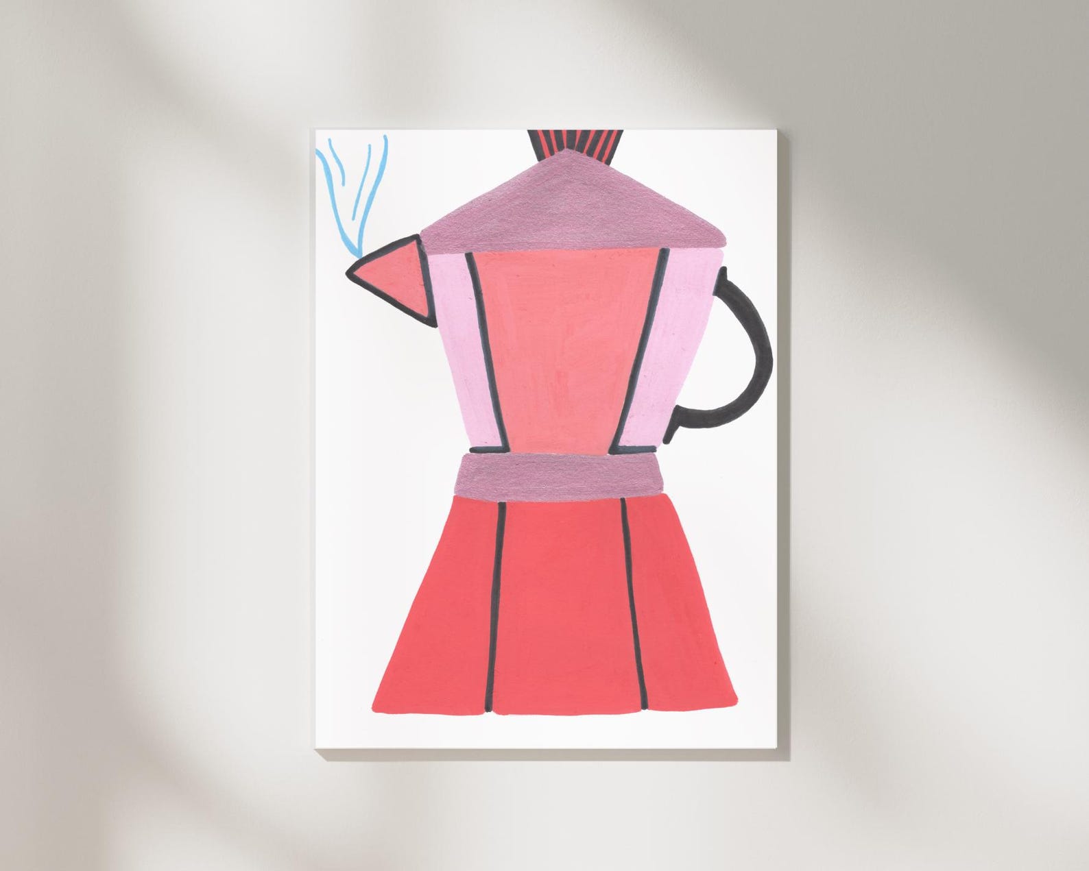 Hand Drawn Kitchen Print, Moka Pot Coffee Print, Coffee Lover Poster ...