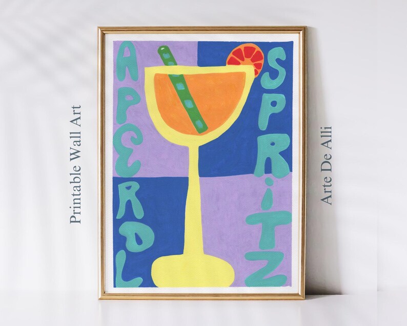 Hand-painted Aperol Spritz Print, Printable Aperol Spritz Wall Art ...