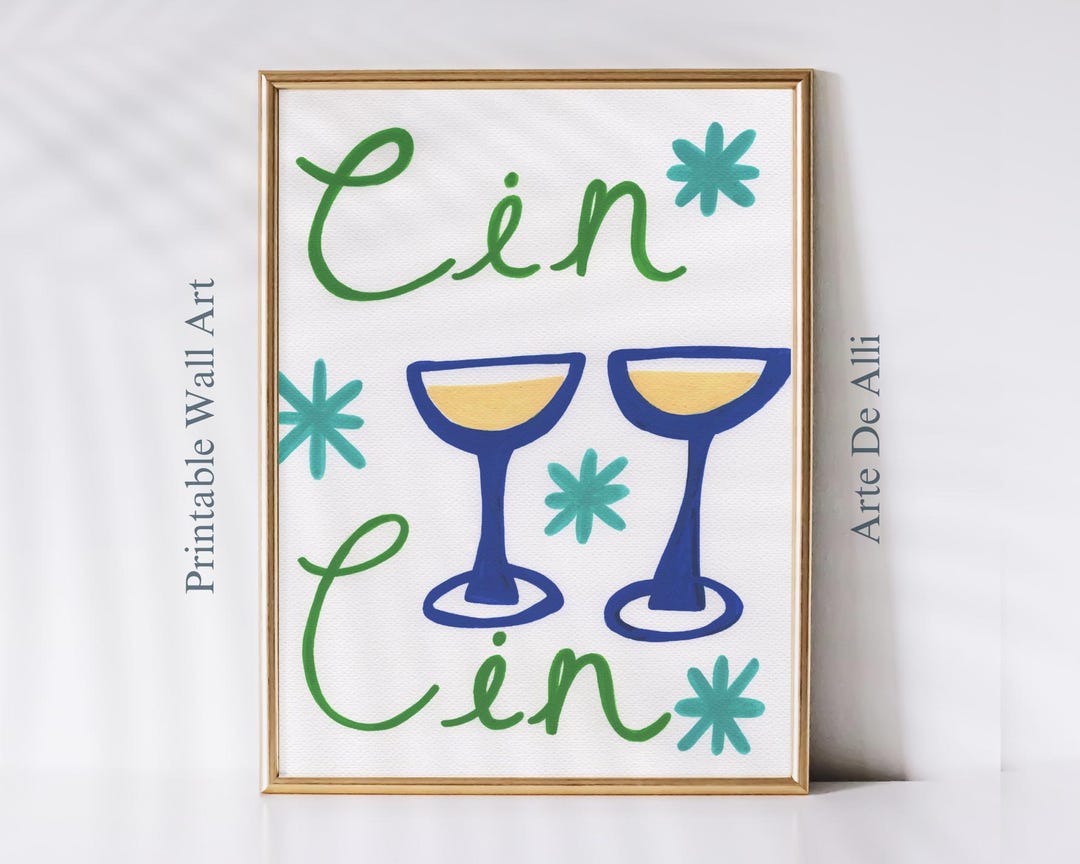 Printable Cin Cin Wall Art, Hand-painted Cin Cin Print, Bar Cart Decor ...