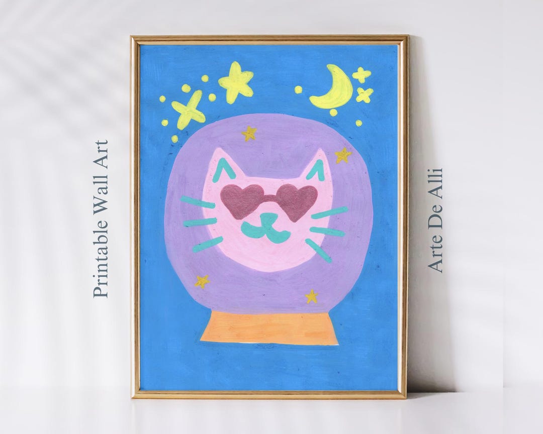 Hand-painted Cat Crystal Ball Art, Hand-painted Cat Art for Kids Room ...