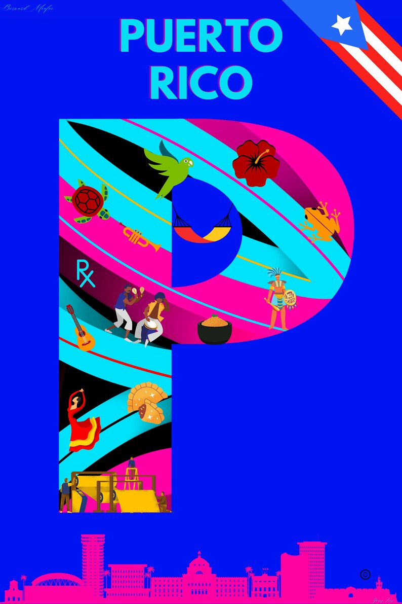 Puerto Rico Poster, Puerto Rican Art, Alphabet Illustration, Digital ...