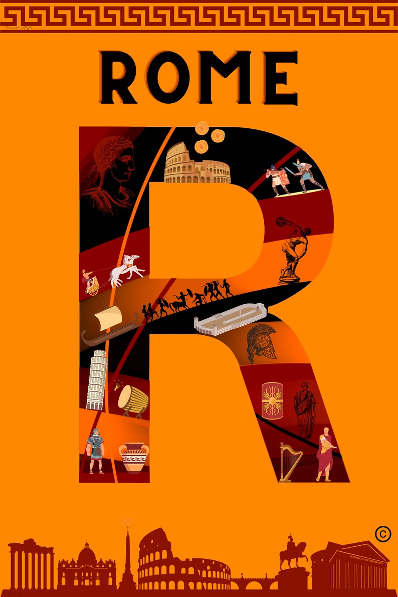 Rome Travel Poster,alphabet Illustration, Digital Illustration, Travel ...