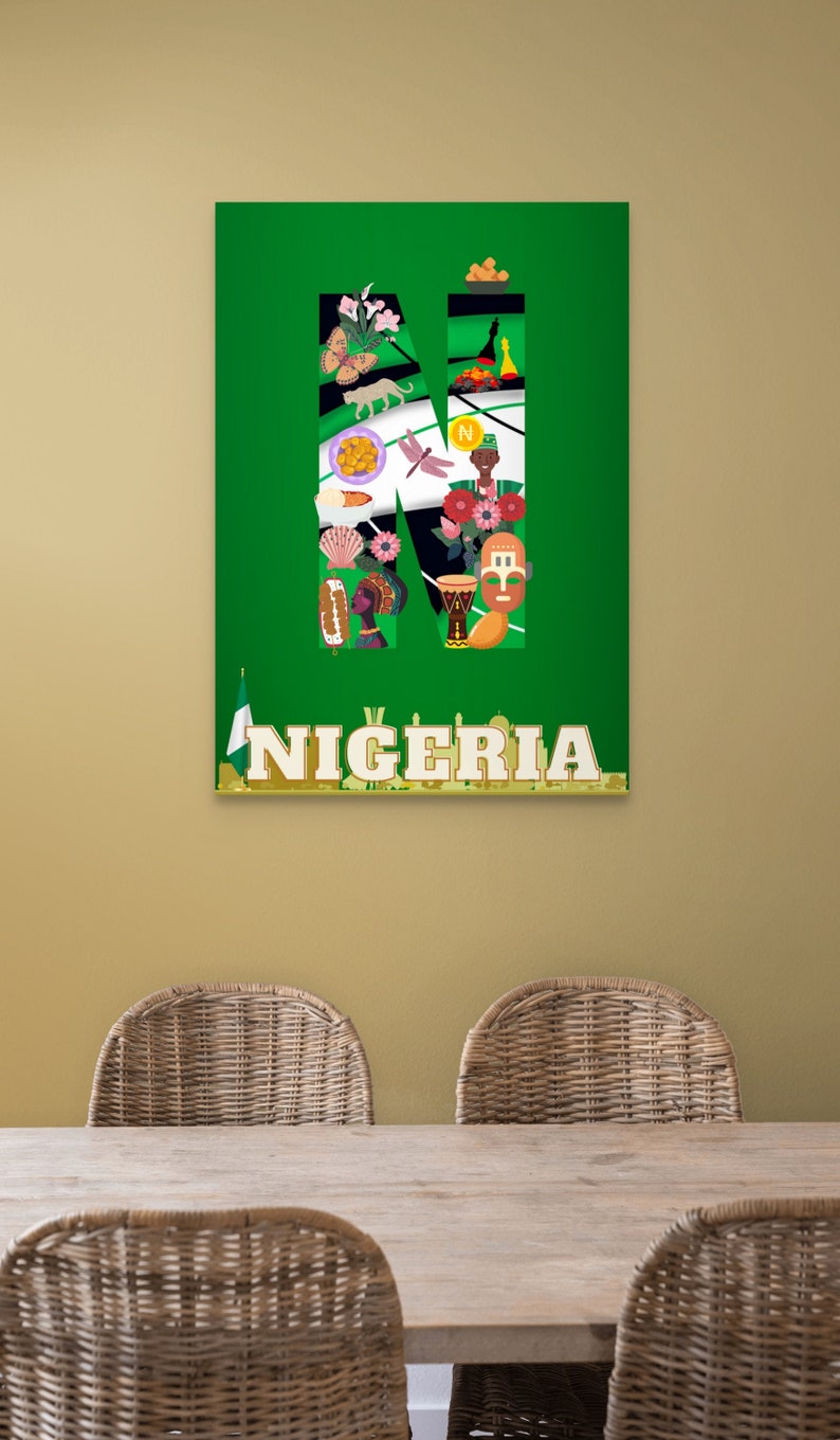 Nigeria Travel Poster, Nigerian Art, Alphabet Illustration, Digital ...