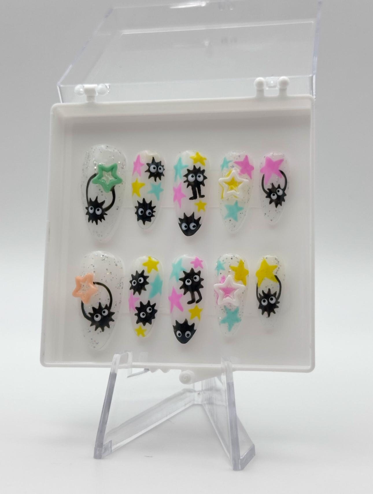 3D Soot Sprite Ghibli Press on Nails | Kawaii Ghibli Nails | Studio ...
