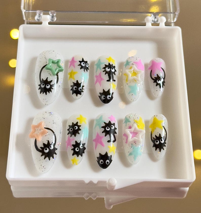 3D Soot Sprite Ghibli Press on Nails | Kawaii Ghibli Nails | Studio ...