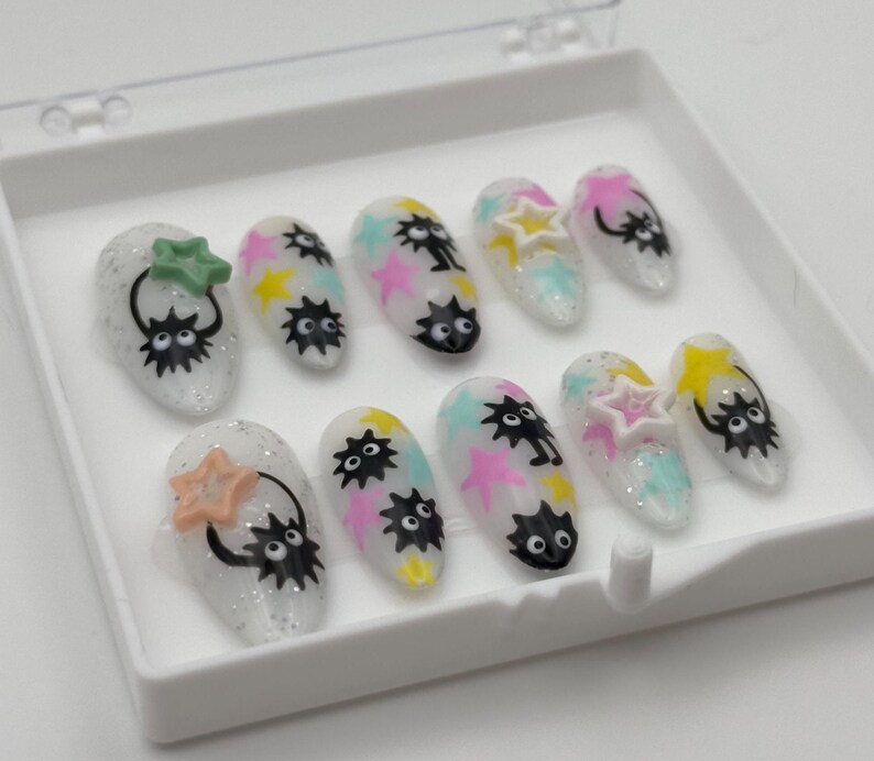 3D Soot Sprite Ghibli Press on Nails | Kawaii Ghibli Nails | Studio ...