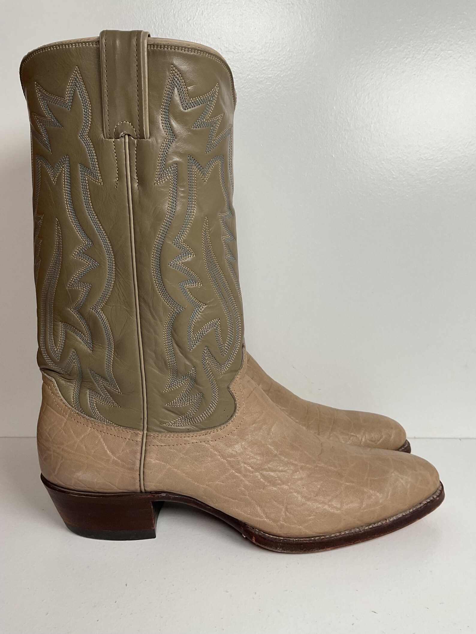 Vintage 1960s Justin Exotic Elephant Cowboy Boots 11 B Old White Label ...