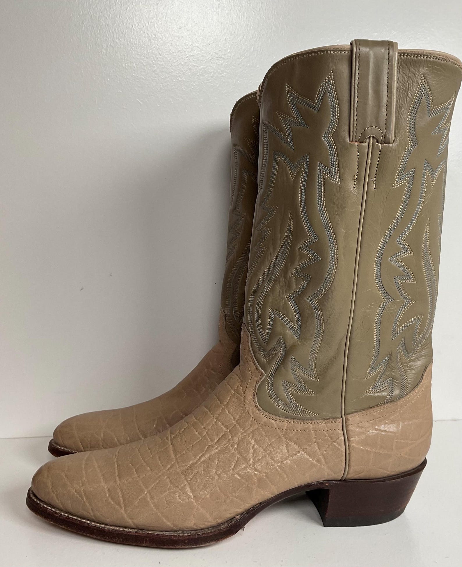 Vintage 1960s Justin Exotic Elephant Cowboy Boots 11 B Old White Label ...