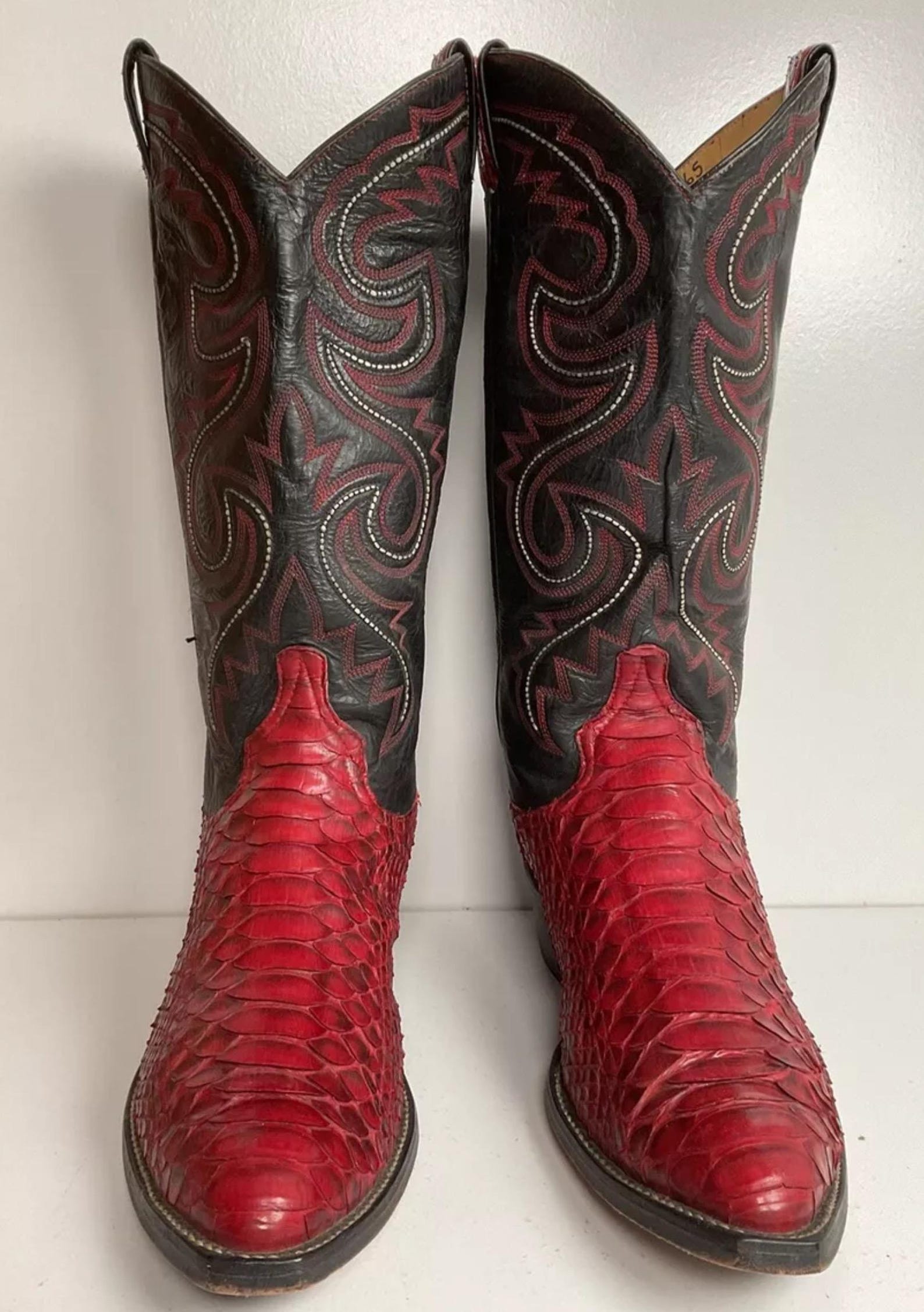 Vintage Larry Mahan Cherry Red Python Snakeskin Cowboy Boots 9.5 D Back ...