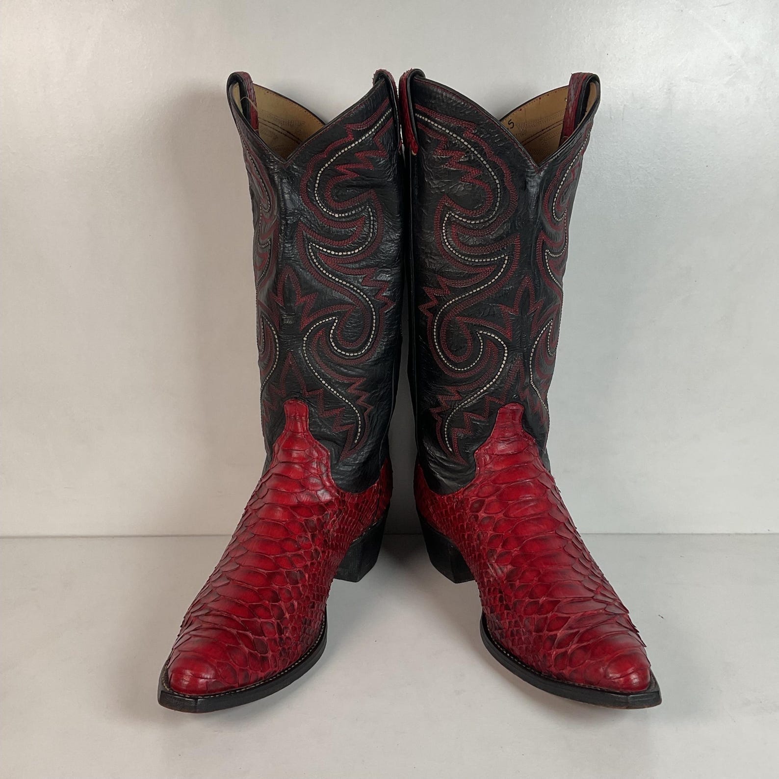 Vintage Larry Mahan Cherry Red Python Snakeskin Cowboy Boots 9.5 D Back ...