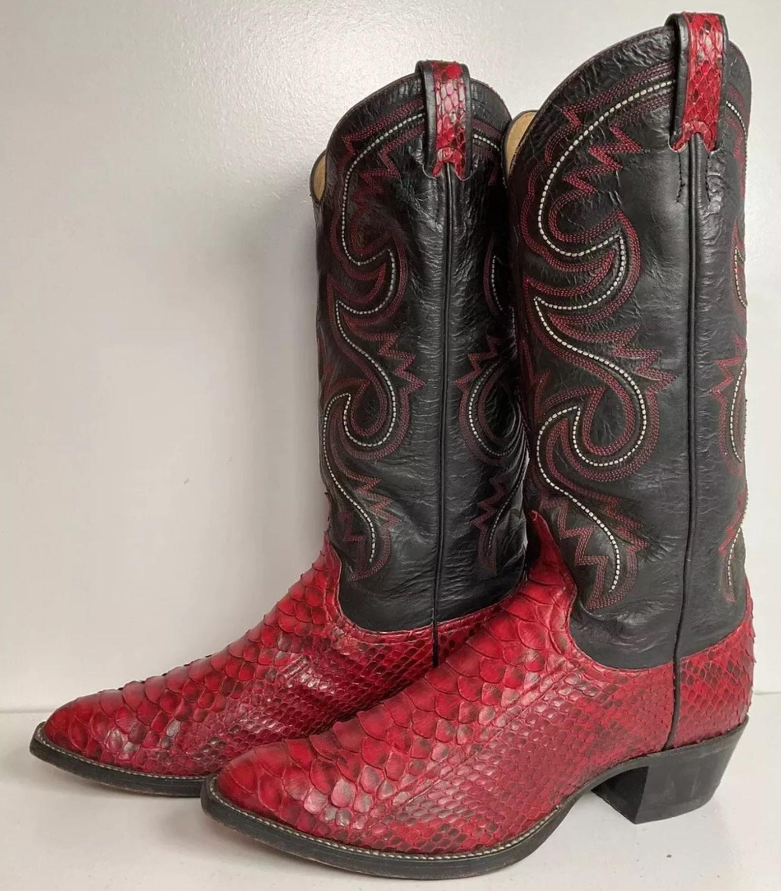 Vintage Larry Mahan Cherry Red Python Snakeskin Cowboy Boots 9.5 D Back ...
